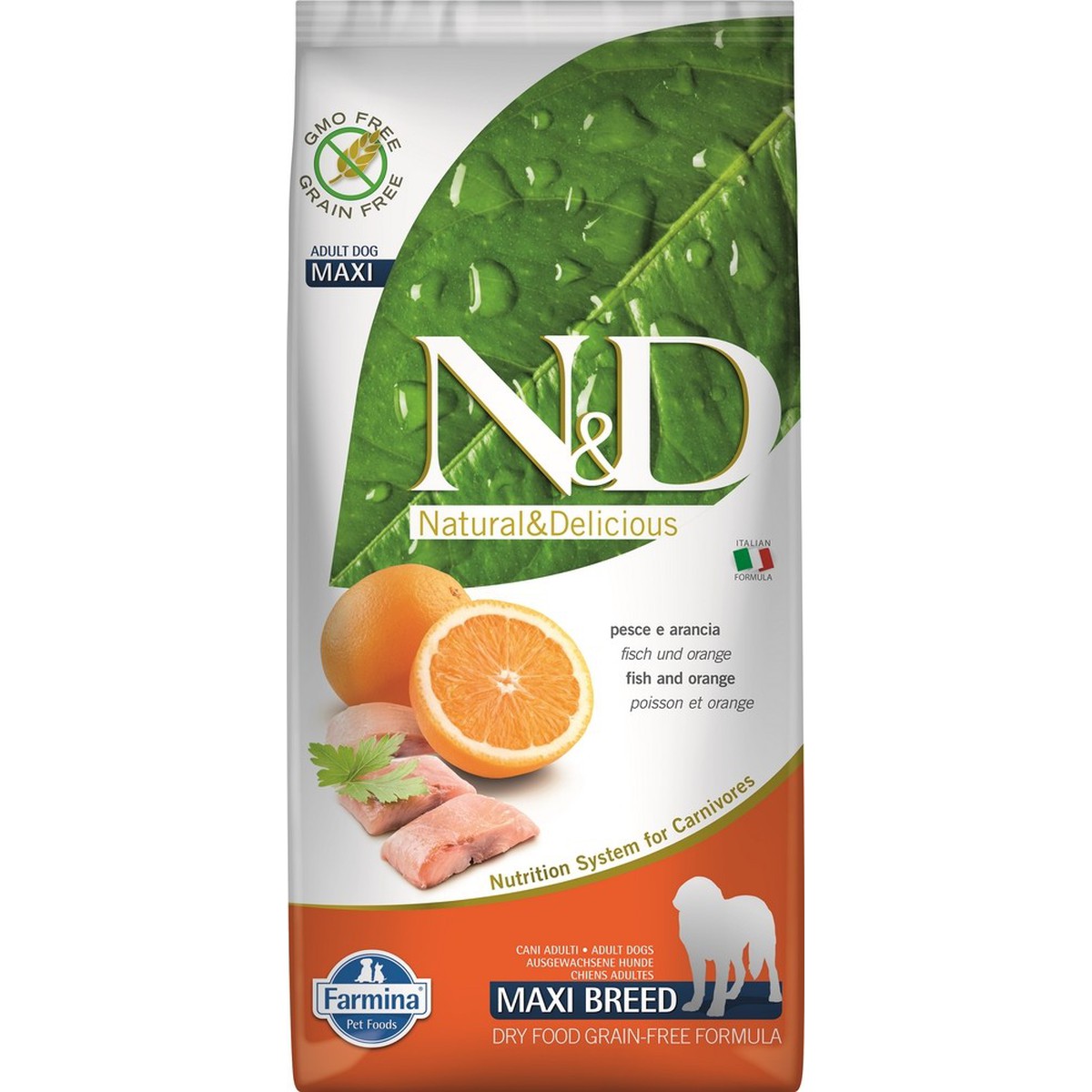 Sèche, N&D N&D OCEAN Medium/Maxi Hareng & Orange 12kg | Schilliger