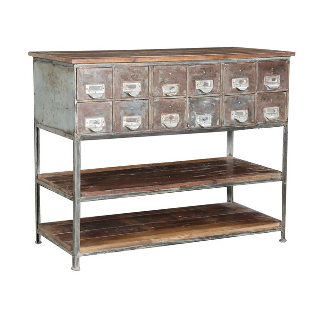 Buffets, Les Restaurés, by Schilliger Sideboard 12 tiroirs en teck ancien et métal 116x55x93cm ...