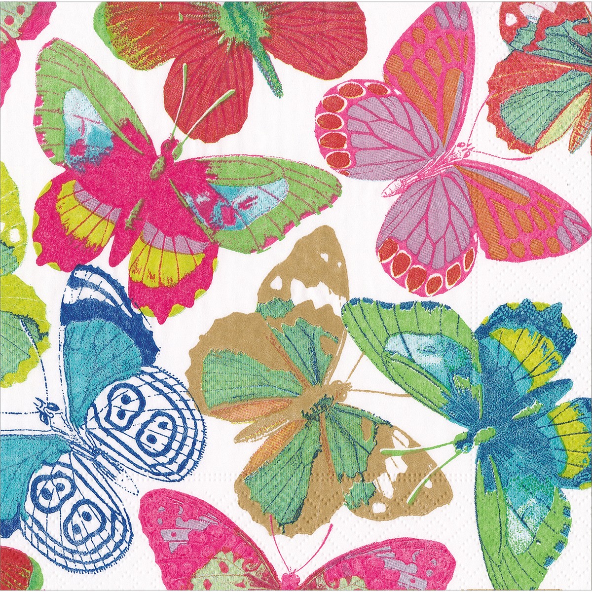 Serviettes, Caspari Serviette Cocktail Bright Butterflies 25x25cm ...