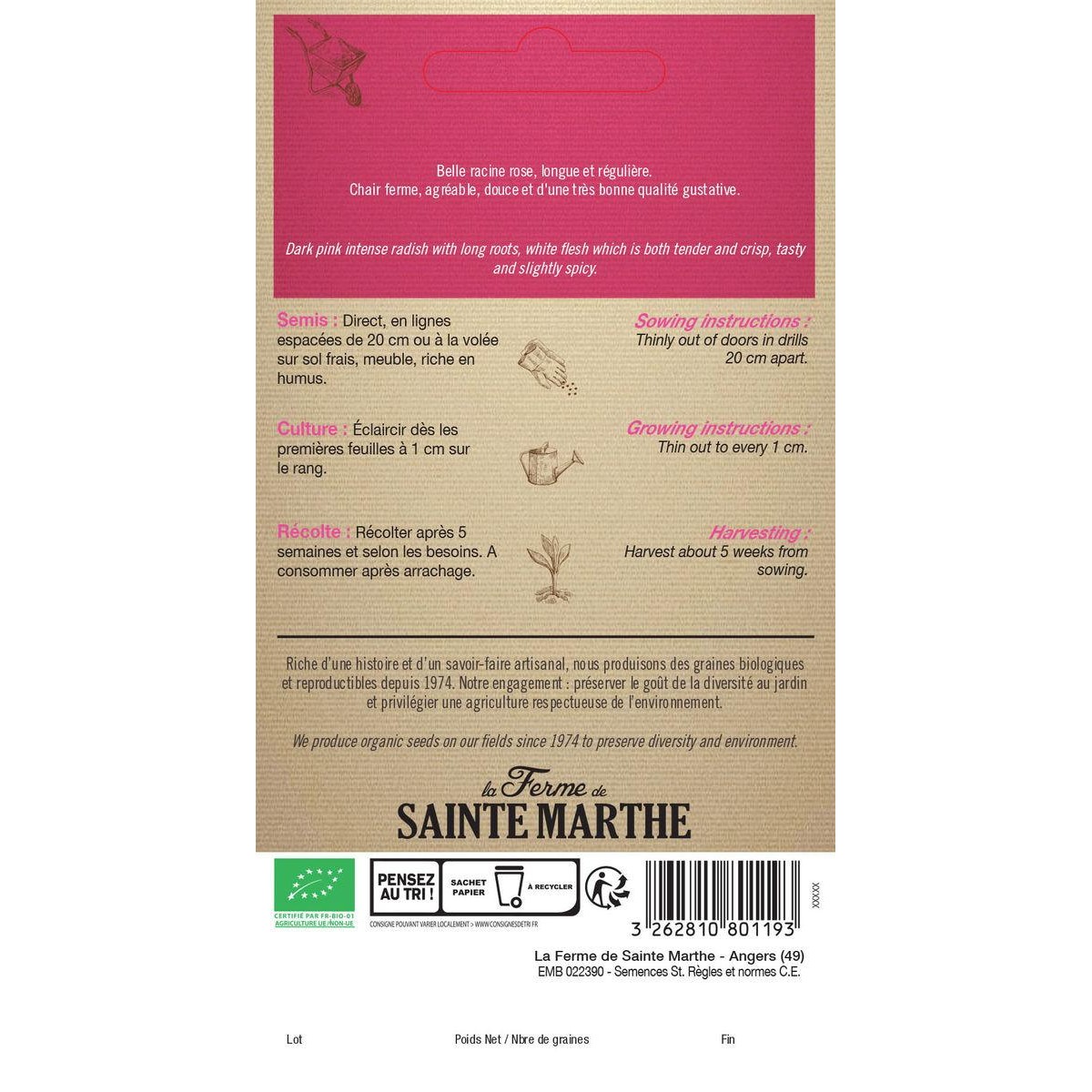 Potagers, Ferme de Sainte Marthe Radis Rosé De Pâques 3 Environ 150 ...