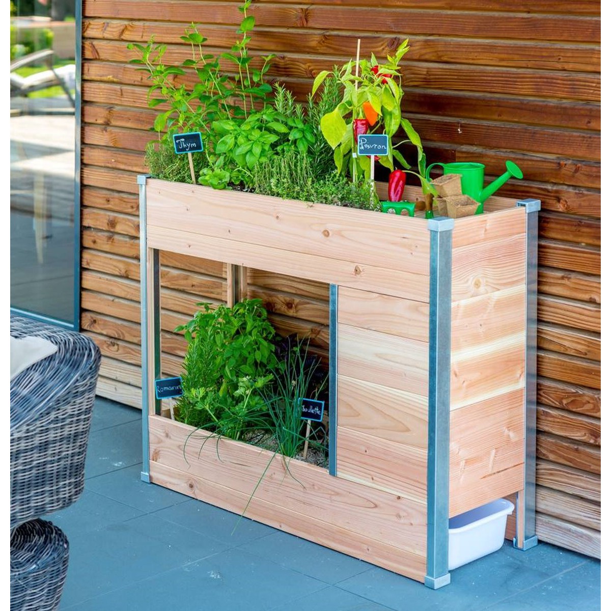 Bois, Monnet Sève Carré Potager Haut Balcomposteur 95x30x80cm 19mm ...