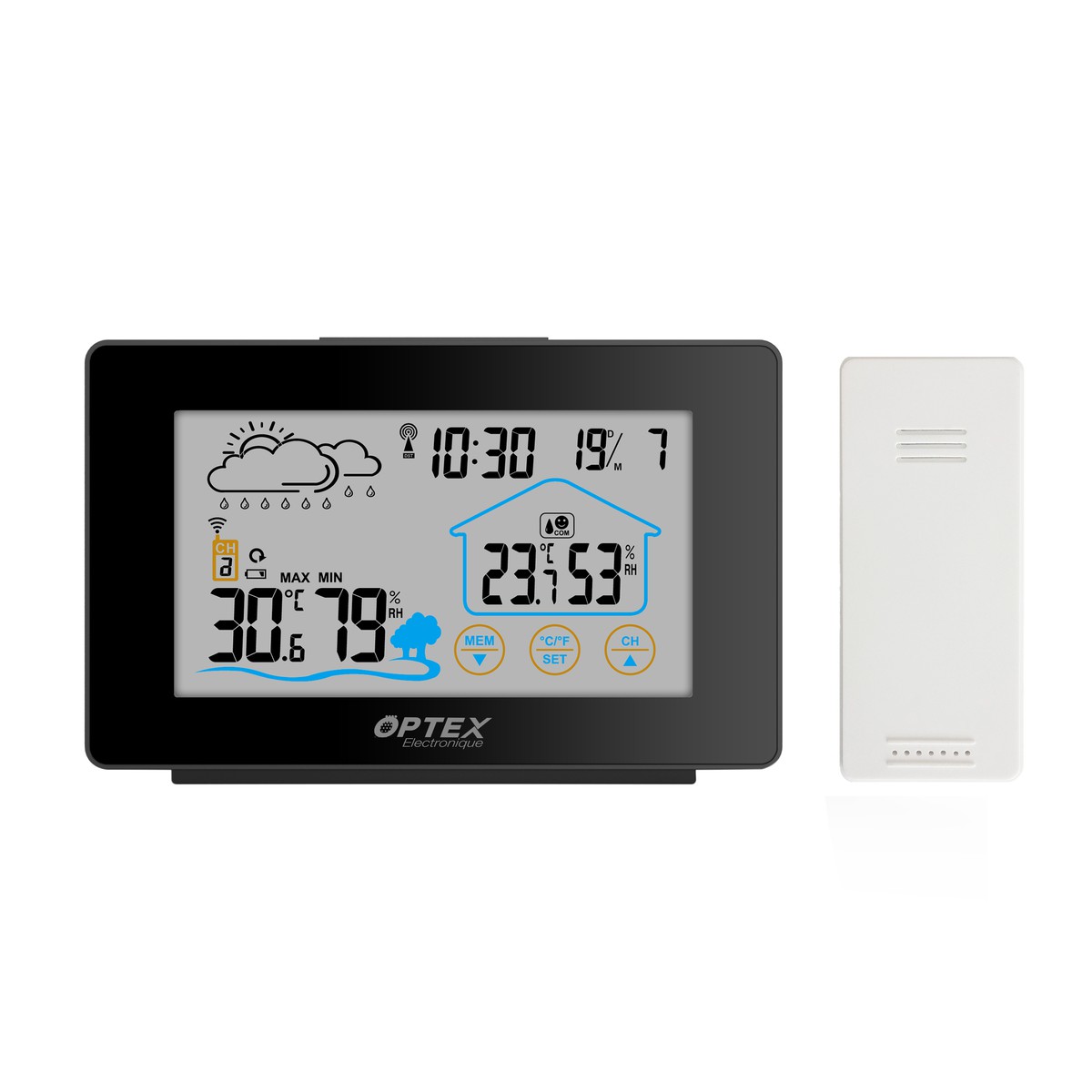 Stations météo, Station Meteo Noir&Blanc Tactile 186x47x103mm | Schilliger