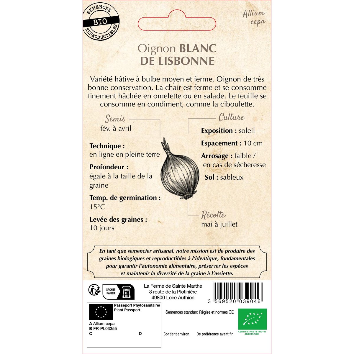 Potagers, Ferme de Sainte Marthe Oignon Blanc De Lisbonne nbr de ...